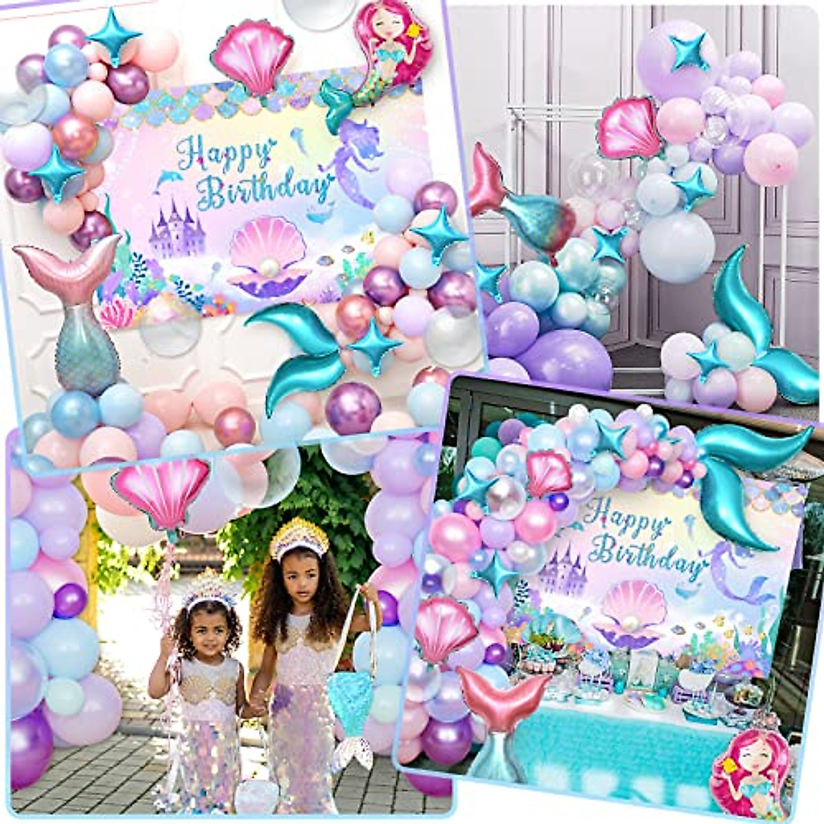Winrayk Little Mermaid Birthday Party Decorations for Girls Pink Mermaid Balloon Arch Garland Backdrop Tablecloth Mermaid Tail Shell Star Bobo Balloon Princess Ariel Mermaid Party Decorations Supplies