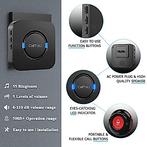 CallToU Caregiver Pager Wireless Call Bell Alert Button for Seniors/Elderly/Patients 1 Plugin Receiver 1 Waterproof Transmitter