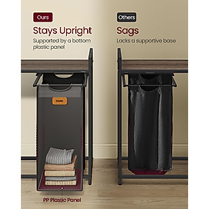 VASAGLE Laundry Hamper with 2 Compartments, 26.4 Gal. (100 L) Laundry Sorter, Rolling Laundry Cart with Shelves, Removable Liners, 6 Labels, Chestnut Brown, Ink Black and Dove Gray UBLH311B02