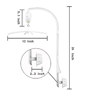 HLEEDUO 26 in Crib Mobile arm,Crib Mobile Motor can Adjustable Volume，Baby Mobile with 3 moeds(Rotating&Music,Rotating only,Music only),Music Box Play 12 lullabies，Mobile arm for Crib