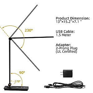 BRUSIORI Desk Lamp with Wireless Charger, Dimmable Desk Light with 5 Colors Modes, 3 Brightness Levels, Extra USB Charging Port, Foldable LED Desk Lamps for Bedroom Office Bedside Study