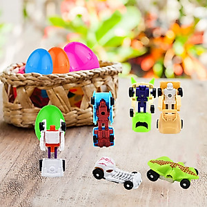 12 Packs Easter Eggs Filled with Deformation Cars Toys, 2.8" Plastic Surprise Eggs Prefilled with Transform Car Robot Toys for Kids Easter Egg Hunt, Easter Basket Filler, Easter Party Favor Event