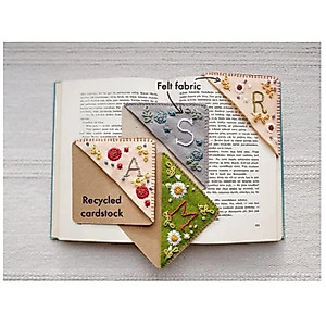 Personalized Hand Embroidered Corner Bookmark, Hand Stitched Felt Corner Letter Bookmark, Felt Triangle Bookmark, Cute Flower Letter Embroidery Bookmarks for Book Lovers（Summer-T）