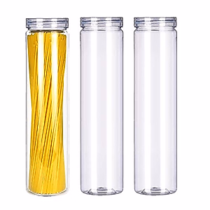 3Pcs Clear Plastic Food Storage Jar with Lid, Round Transparent Storage Container for Spaghetti,Pasta and Dry goods (2.1"Diameter x 11.8"Height) (Round)