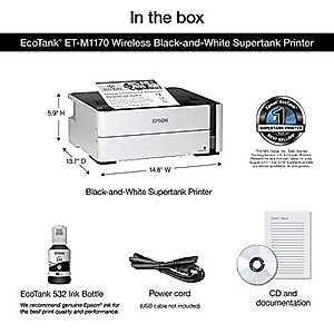 Epson EcoTank ET-M1170 Wireless Monochrome Supertank Printer with Ethernet PLUS 2 Years of Unlimited Ink*