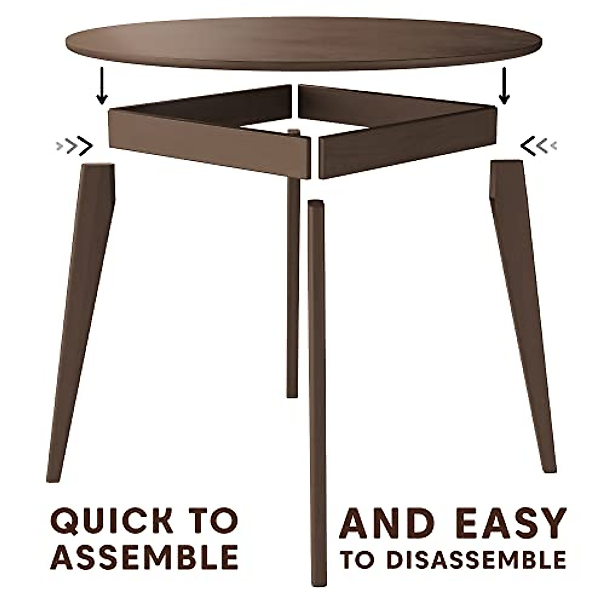 DAIVA CASA Orion Round Dining Table for 4 Person - Birch Solid Wood Kitchen & Dining Room Furniture - Mid Century Modern Scandinavian Style – Dark Brown Kitchen Table 40 inch