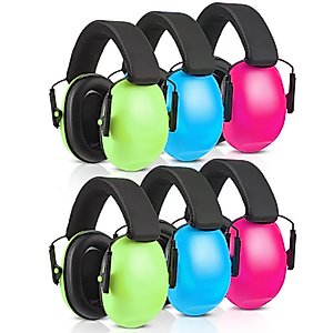 Amylove 6 Pcs Kids Ear Protection Headphones 27db Noise Reduction Adjustable Earmuffs for Autism Sensory Toddler Children(Green Pink Blue,Novel Style)