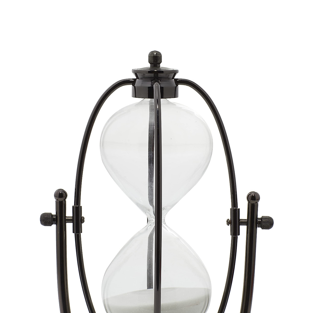 Deco 79 Sophisticated Metal Glass Acrylic Sand Timer, Black, 6”L x 6”W x 12”H, (53422)