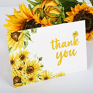 AnyDesign Sunflower Thank You Cards Bulk 36 Pack Thank You Notes with Matching Seal Stickers White Envelopes Watercolor Summer Floral Greeting Cards for Wedding Baby Shower Bridal Birthday Party