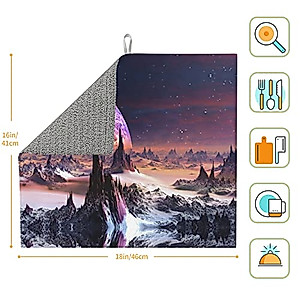 Galaxy Stars Hills Printed Drying Mat For Kitchen Ultra Absorbent Microfiber Dishes Drainer Mats Non-Slip Silicone Quick Dry Pad - 18 X 16inch