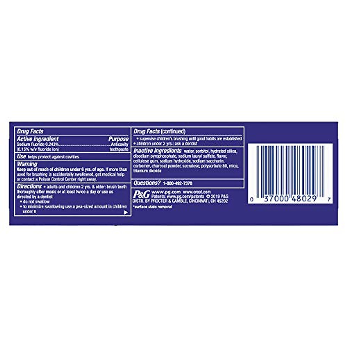 Crest 3D White, Charcoal Whitening Toothpaste, 3.0 oz