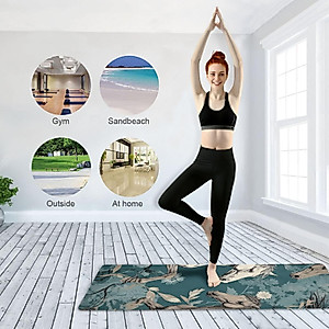 GOODOLD Horses and Flowers Yoga Mat, 71 x 26 Inch Non-slip Yoga Mats Folding Travel Exercise Mat Indoor Outdoor Gym Pilates with Storage Bag for Women Men
