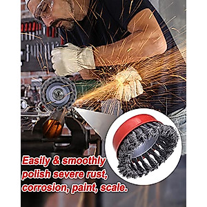 SHITIME 4 Inch Wire Wheel Cup Brush Set, Coarse Twisted Knotted Wire Wheel for Angle Grinder, 5/8 Inch-11 Threaded Arbor, 0.020" Carbon Steel Wire Brush for Grinder, Deep Sanding Heavy Rust, Paint