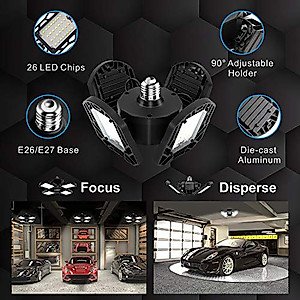 LED Garage Lights, 100W Deformable Four-Leaf Light Metal Garage Ceiling Light Fixtures, 10000LM E26 Led Shop Lights Bay Light with 6000K Bright Adjustable Lighting Panels for Basement, Workshop, Barn