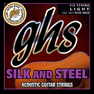 GHS Strings 345 Silk And Steel, Silver-Plated Copper Acoustic Guitar Strings, Light (.010-.042)
