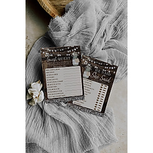 Your Main Event Prints Bridal Shower Bachelorette Games, Rustic Wood Barrel Mason Jar, He Said She Said, Find The Guest Quest, Would She Rather, Phone Game, 25 games each