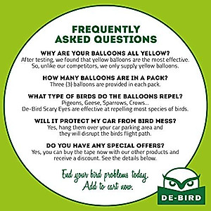 De-Bird Balloon Bird Repellent - 3-Pk - Fast and Effective Solution to Pest Problems - Scary Eye Balloons Keep Birds Away from House, Garden Crops, Swimming Pools & More