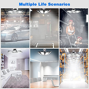 POLARPRA Led Garage Light - 20000LM Super Bright 6500K Garage Lights Ceiling Led w/ 8 Adjustable Panels and Electric Power Washer - 3000 PSI 2.6 GPM Pressure Washers with Foam Cannon