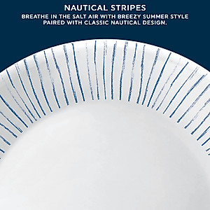 Corelle 18-Piece Dinnerware Set, Service for 6, Lightweight Round Plates and Bowls Set, Vitrelle Triple Layer Glass, Chip Resistant, Microwave and Dishwasher Safe, Nautical Stripes