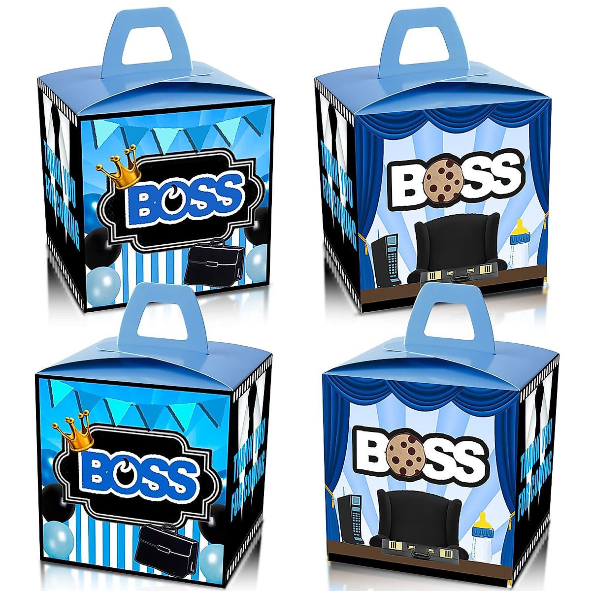 24 Pcs Baby Boy Boss Party Gift Boxes, Boss Goodie Boxes Bags, Boss Party Candy Gift Boxes for Little Gentleman Birthday Baby Shower, Boss Theme Party Bags Decorations Supplies