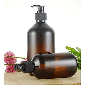 Jucoan 9 Pack Amber Soap Dispenser Empty Plastic Pump Bottles, 10oz Refillable Travel Soap Shampoo Dispenser Bottles for Hand Sanitizer Soap Cosmetic Lotion Body Wash Conditioner Bathroom Kitchen