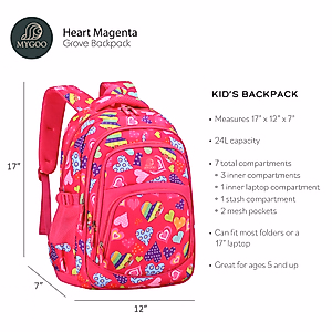 MYGOO Tropical Kids Backpack for Girls | 17" Heart Magenta | Grove Collection for School-Aged Children