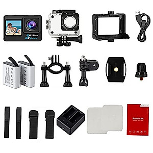 Xile Action Camera 4K WiFi Waterproof Camera 4*Zoom Dual Screen 131FT(40m) Waterproof Underwater Camera with 2X 1350mAh Batteries and Multifunctional Accessories Package Action Camera (4K+Dual Screen)