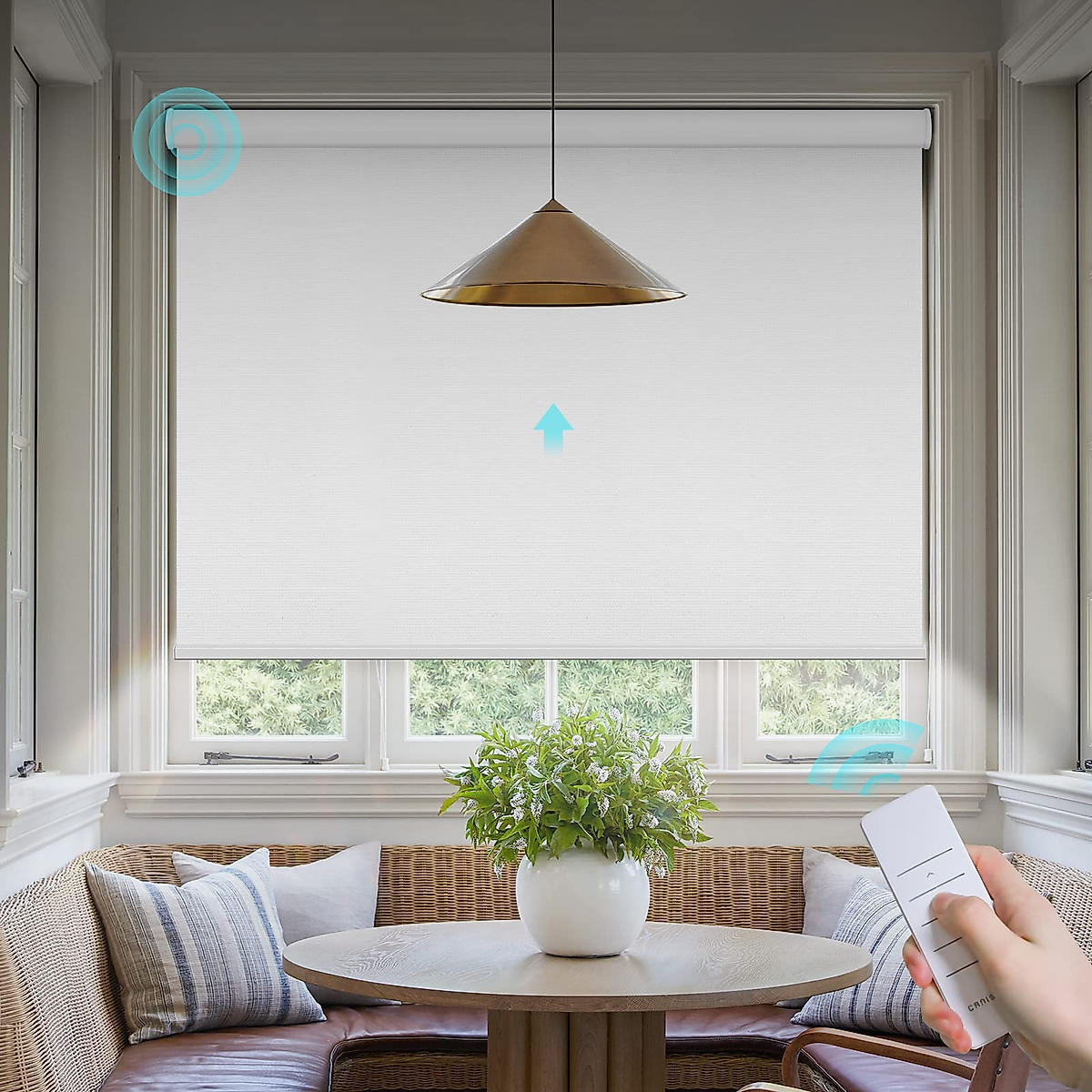 Motorized Blinds with Remote: Canisteo Battery Powered Control Electric Smart Roller Shades Remote for Windows Cordless 100% Blackout, White, 20'' W X 72'' H (WM25/L)