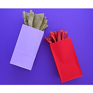 Red Party Favor Bag - 50 Pack Red Kraft Paper Lunch Food Grade Gift Bags for Chinese New Year, Valentine's Day, Christmas and 4th of July - 5"x3"x9"