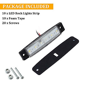 PSEQT 10 Pcs LED Rock Strip Lights Car Underglow Wheel Fender Well Lighting Kits Waterproof for Golf Cart Wrangler Offroad Truck RV UTV ATV Snowmobile (White)