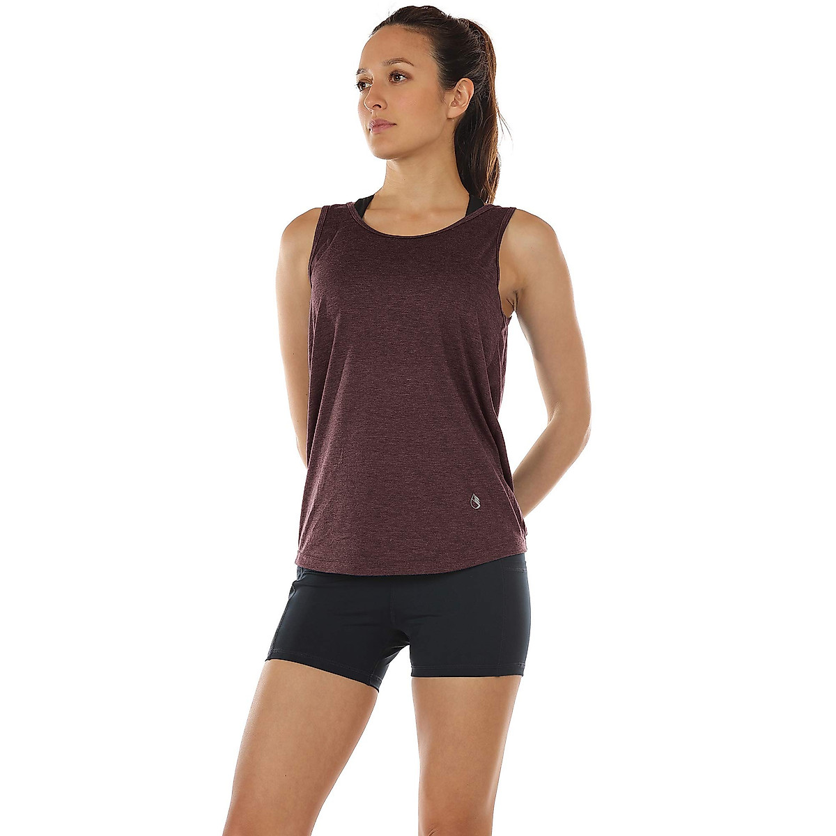icyzone Workout Tank Tops for Women - Open Back Strappy Athletic Tanks, Yoga Tops, Gym Shirts (L, Burgundy)