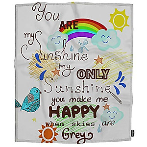 Mugod Beautiful Greeting Card Throw Blanket You are My Sunshine with Bird Cloud Rainbow and Sun Decorative Soft Warm Cozy Flannel Plush Throws Blankets for Baby Toddler Dog Cat 30 X 40 Inch