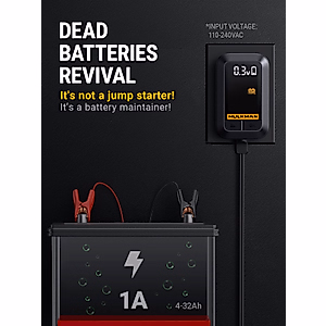HULKMAN Sigma 1 Car Battery Charger, 1A 6V/12V Automatic Smart Trickle Charger, Battery Maintainer, and Desulfator with Intelligent Interface