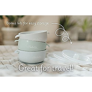 Ullabelle Suction Toddler Plates & Bowls Complete Set w/Spoon- BPA Free 100% Food Grade Silicone- Microwave & Dishwasher Safe Baby Suction Plate, Suction Bowl w/Lid, & Spoon- (Sage)