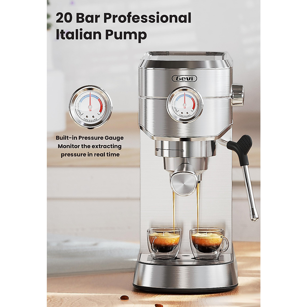 Gevi Espresso Machine 20 Bar, Professional Espresso Maker with Milk Frother Steam Wand, Compact Espresso Machines for Cappuccino, Latte, Commercial Espresso Machines & Coffee Makers, Gift for Mother