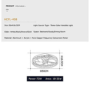 AAXYZX 50CM Modern LED Ceiling Fan Lights European-Style Simple Invisible Bedroom Dining Room Living Room Fan Lamps 3 Color Changeable,Luxury Lamp