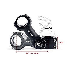 Bike Stem Adjustable 60 Degree 31.8mm (1-1/4") / 25.4mm (1") Handlebar Stem for MTB, Road Bike, Fits Standard 28.6mm (1-1/8") Steering Tube (31.8 x 130mm, 31.8mm Handlebar & 28.6mm Steering Tube)