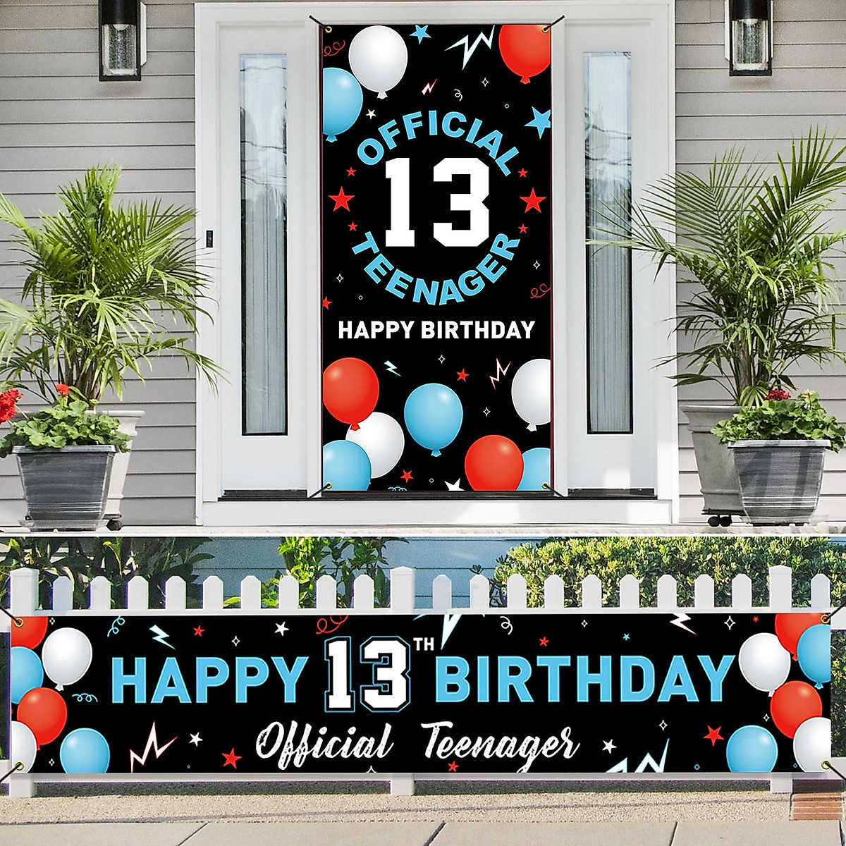 HTDZZI 13th Birthday Backdrop Banner Decorations Kit, Happy 13th Birthday Decoration for Boys Girls, Official Teenager 13 Year Old Birthday Party Door Yard Sign Photo Props Supplies, Fabric, Blue