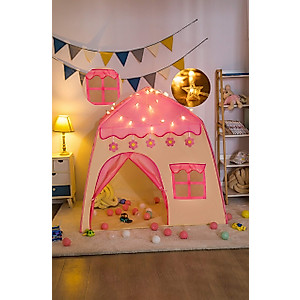 Rettebovon Princess Tent for Girls Girls Play Tent with Star Lights Kids Tents and Playhouses Kids Playhouse Girls Toys Indoor and Outdoor Princess Castle Play Tent for Kids Girls Gift