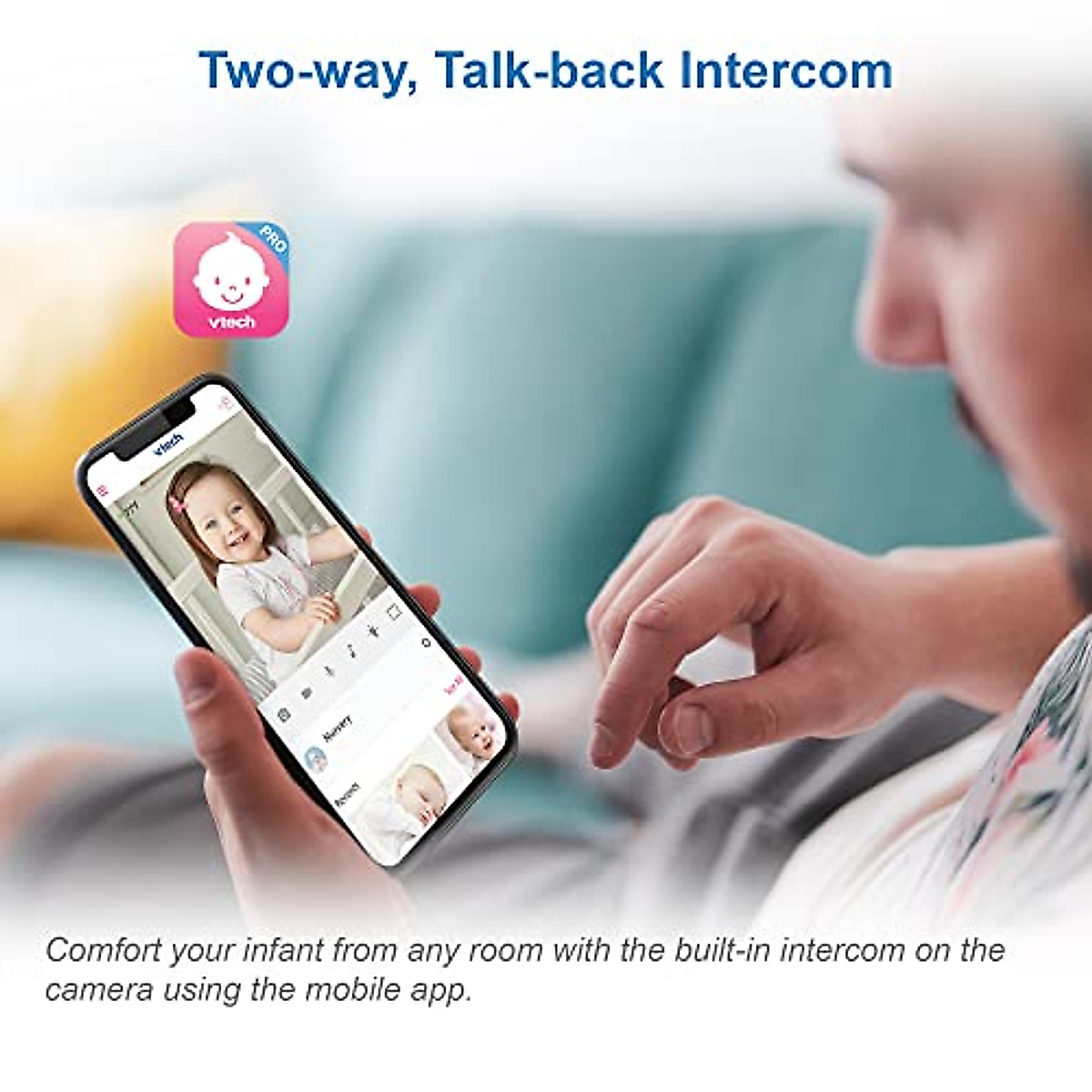 VTech RM9751 Yellow Daisy Smart Wi-Fi Baby Camera, iOS & Android Enabled, 1080p Full HD, Privacy Mode Cover, Night Light, Soothing Sounds & Lullabies, Two-way Intercom,Temperature Sensor, Night Vision