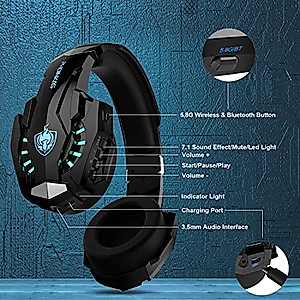 PHOINIKAS Wireless Gaming Headset for PS4 PS5 PC Ninten Switch, G9000 5.8G Wireless Over Ear Headphones with Noise Cancelling Detachable Mic, 7.1 Stereo Sound, 3.5mm Audio Cable, Bluetooth for Phone