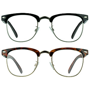 proSPORT Combo Reading Glasses +2.50 Black Silver and Tortoise Gold Frame Horn Rimmed Vintage Classic Semi Rimless Unisex