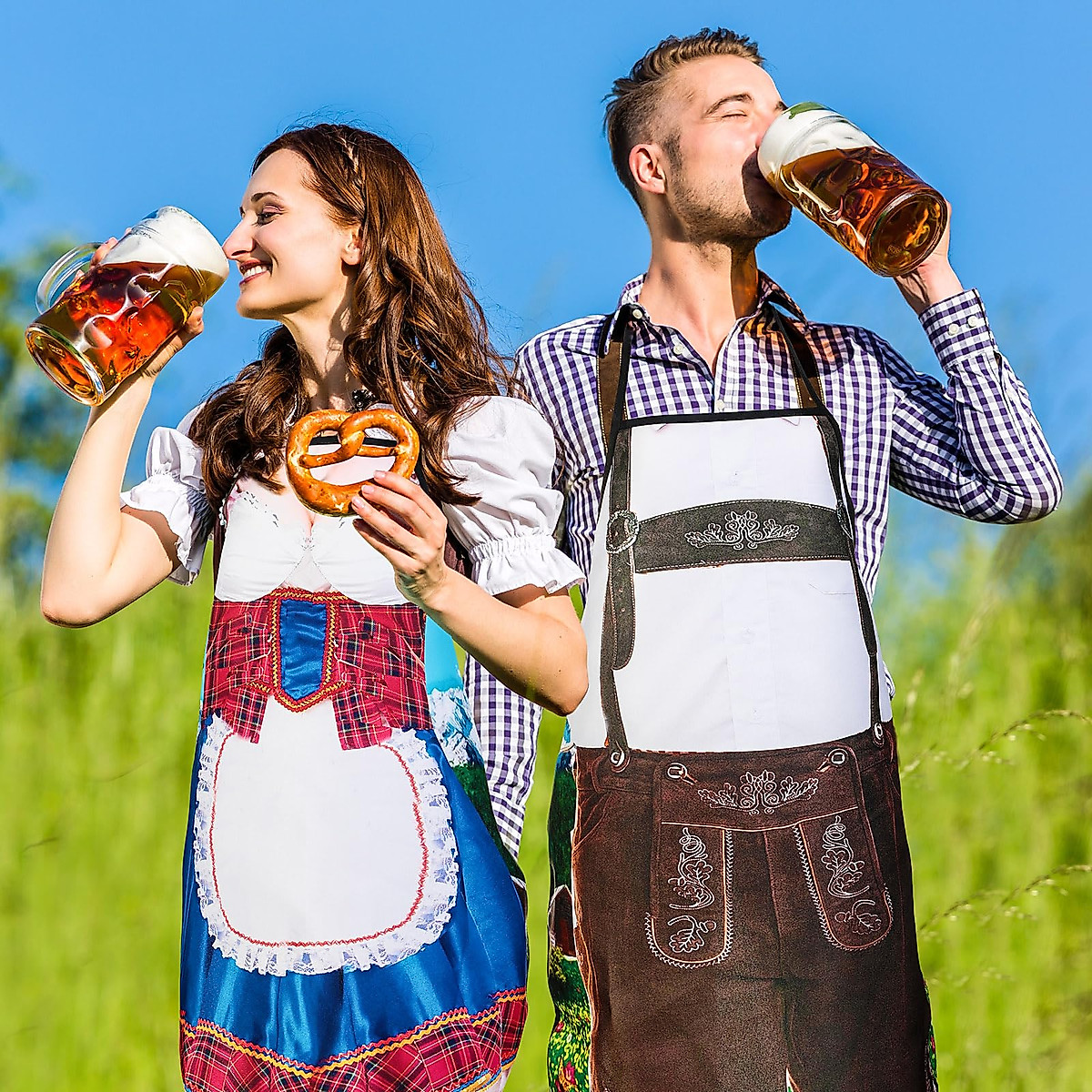 EBOOT 2 Pcs Oktoberfest Apron Female German Dirndl Oktoberfest Dress Novelty Aprons for Woman German Oktoberfest Party Beer (Charming Style)