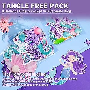 Cindeer 8 Pcs Mermaid Birthday Party Decorations Under The Sea Paper Garland Jellyfish Starfish Hippocampus Ocean Castle Hanging Banner Decor for Girls Mermaid Baby Shower Party Supplies