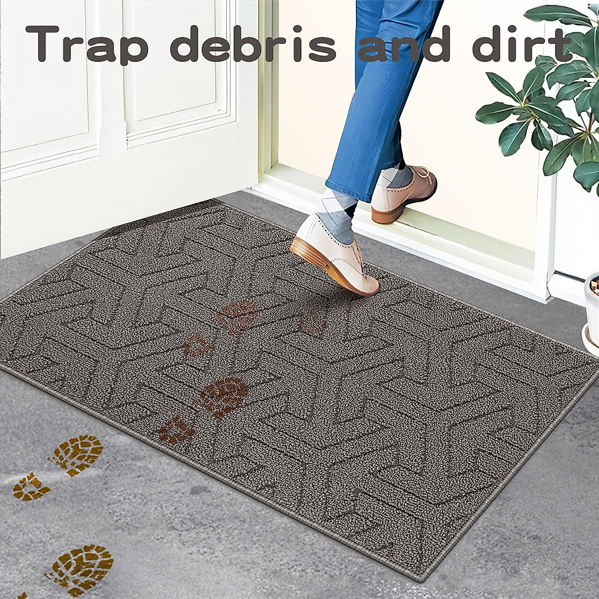 Villsure Door Mat, Front Doormats, Non-Slip Entryway Mats Resist Dirt, Washable Low Pile Floor Door Mats for Home, Entrance, Inside, Patio, Grey, 19.5"x31"