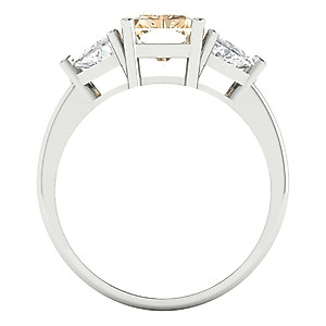 Clara Pucci 3.0ct Emerald Trillion cut 3 stone Solitaire Natural Morganite Engagement Promise Anniversary Bridal Ring 14k White Gold 3.5