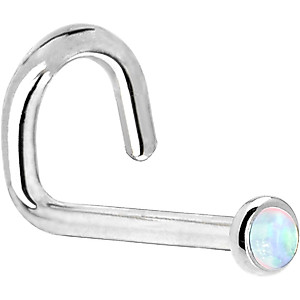 Body Candy Solid 14k White Gold 2mm Synthetic Opal Left Nose Stud Screw 18 Gauge 1/4"