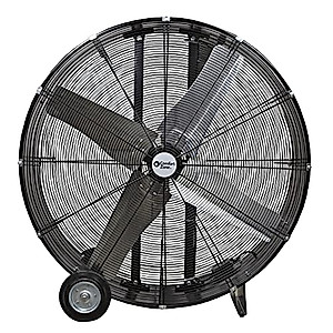 Comfort Zone CZMC42 42” 2-Speed High-Velocity Direct-Drive Industrial Drum Fan with Individually Balanced Aluminum Blades, All-Metal Construction, and Rubber Wheels, Black