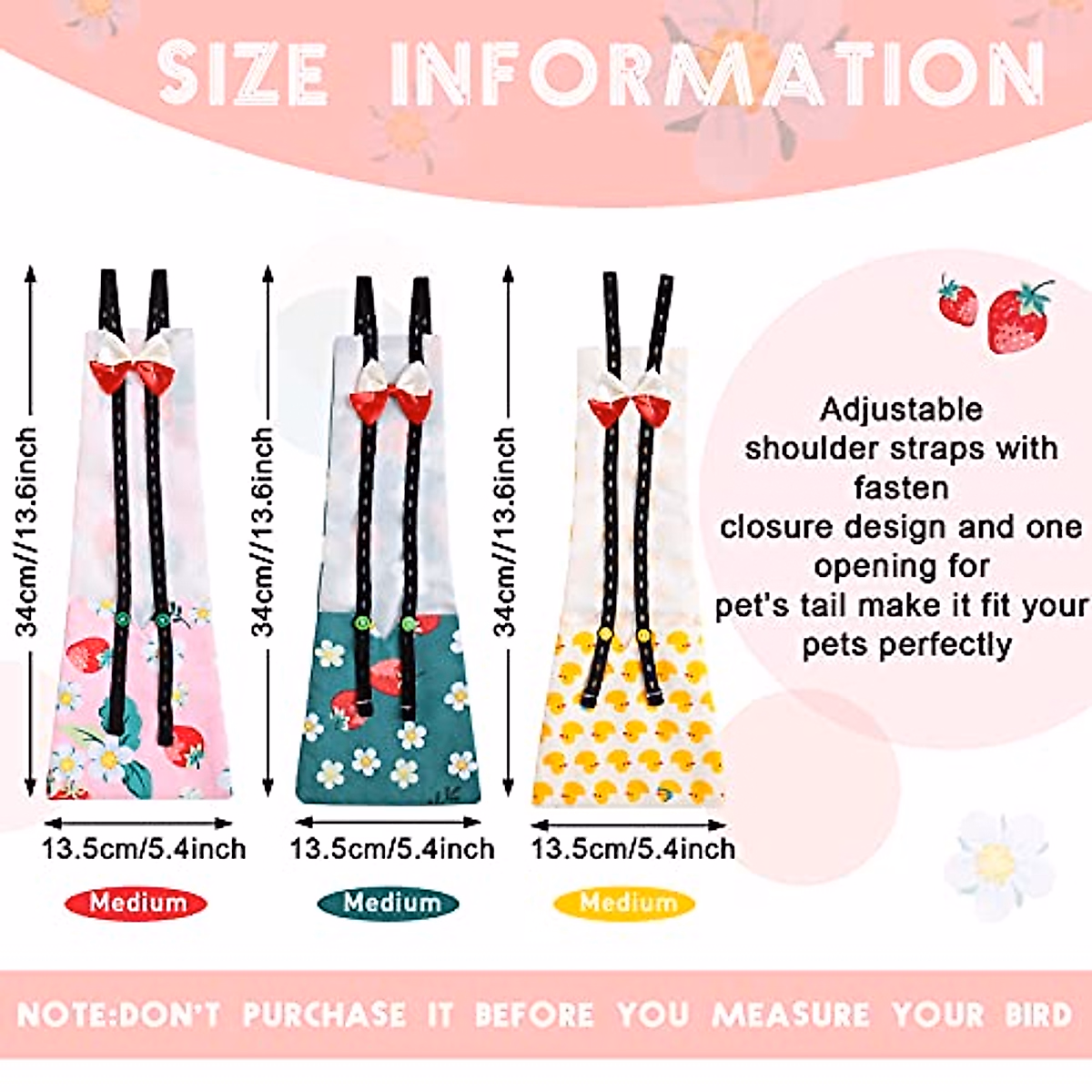 3 Pieces Pet Chicken Diapers Duckling Diapers Reusable Goose Clothes Washable Pet Diapers with Bow Tie for Poultry (Medium)