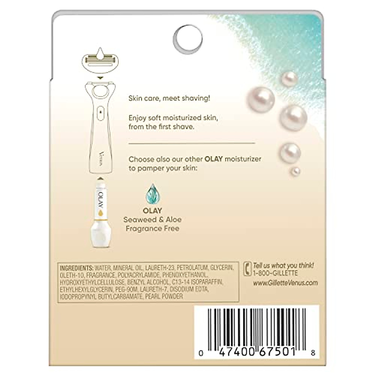 Gillette Venus Radiant Skin Pearl Powder Olay razor moisturizer refills, 4ct, White